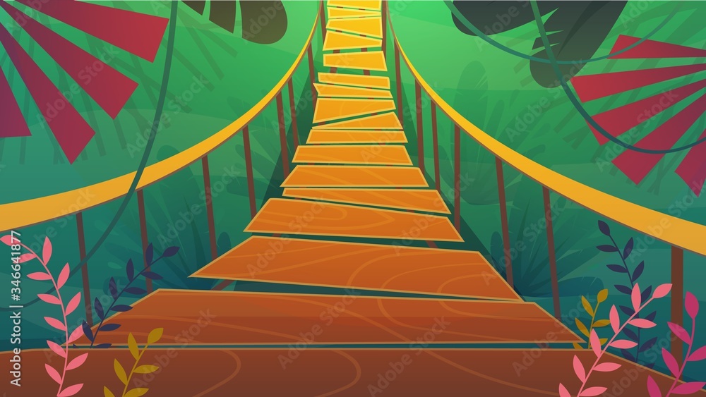 suspension bridge in a jungle cartoon background of summer exotic ...