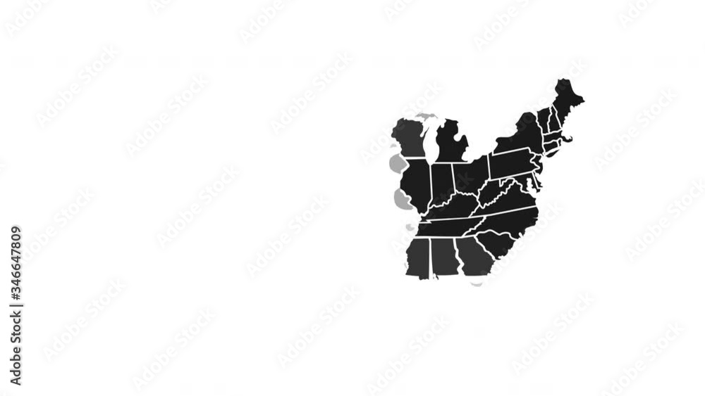 Animated map of United state of America showing administrative regions ...