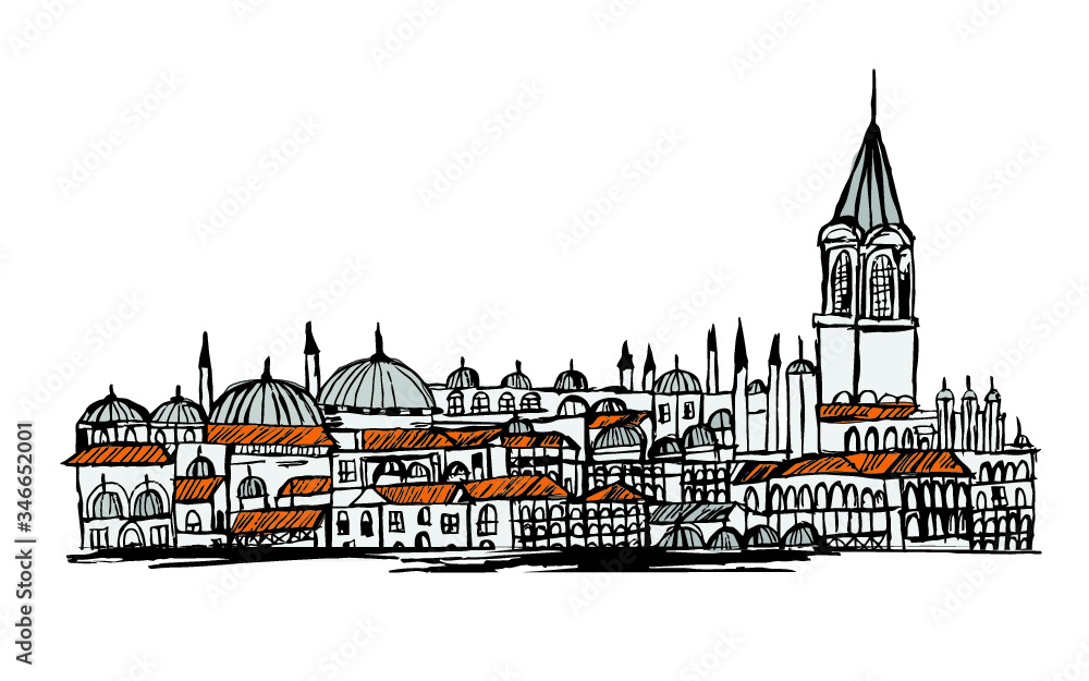 Istanbul Topkapi palace hand drawing sketch print and embroidery ...