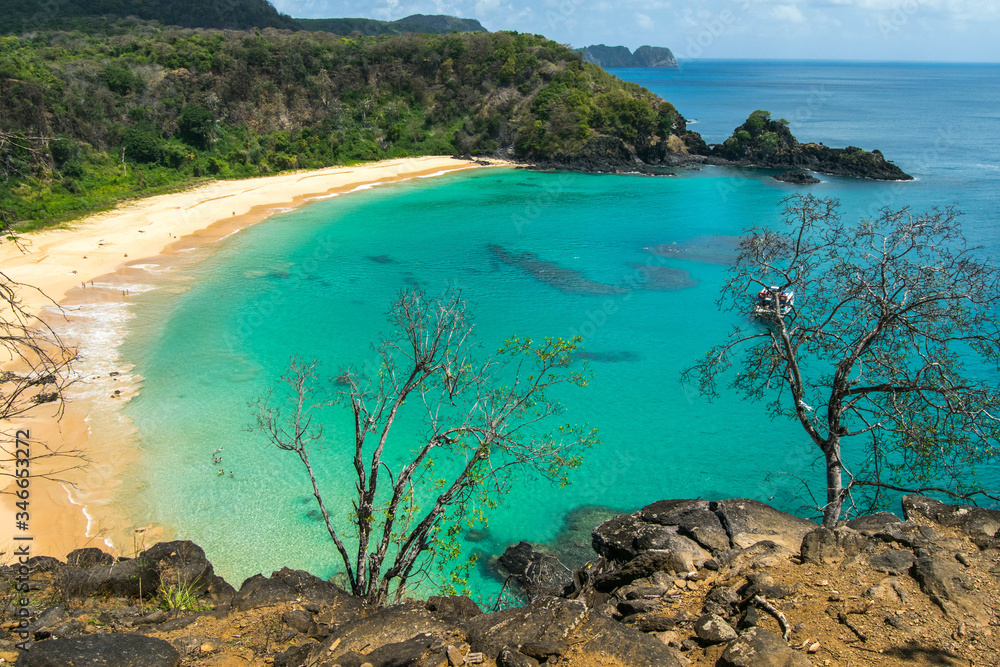 Panoramic view of Sancho Beach and Sancho bay, Fernando de Noronha ...