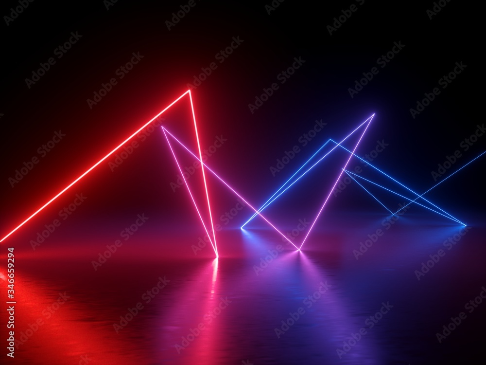 3d abstract neon light background, chaotic trajectory path glowing in ...
