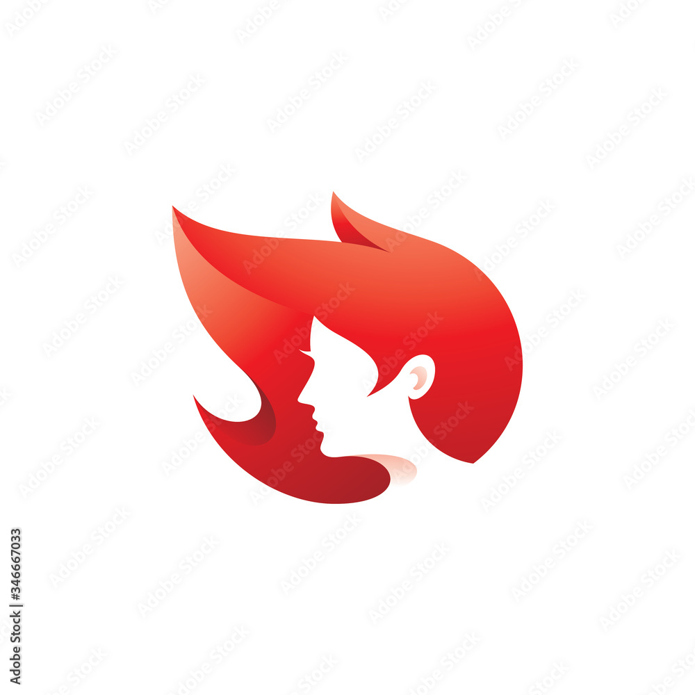 Beauty Woman Face and Hot Fire Flame Logo Icon Stock Vector | Adobe Stock