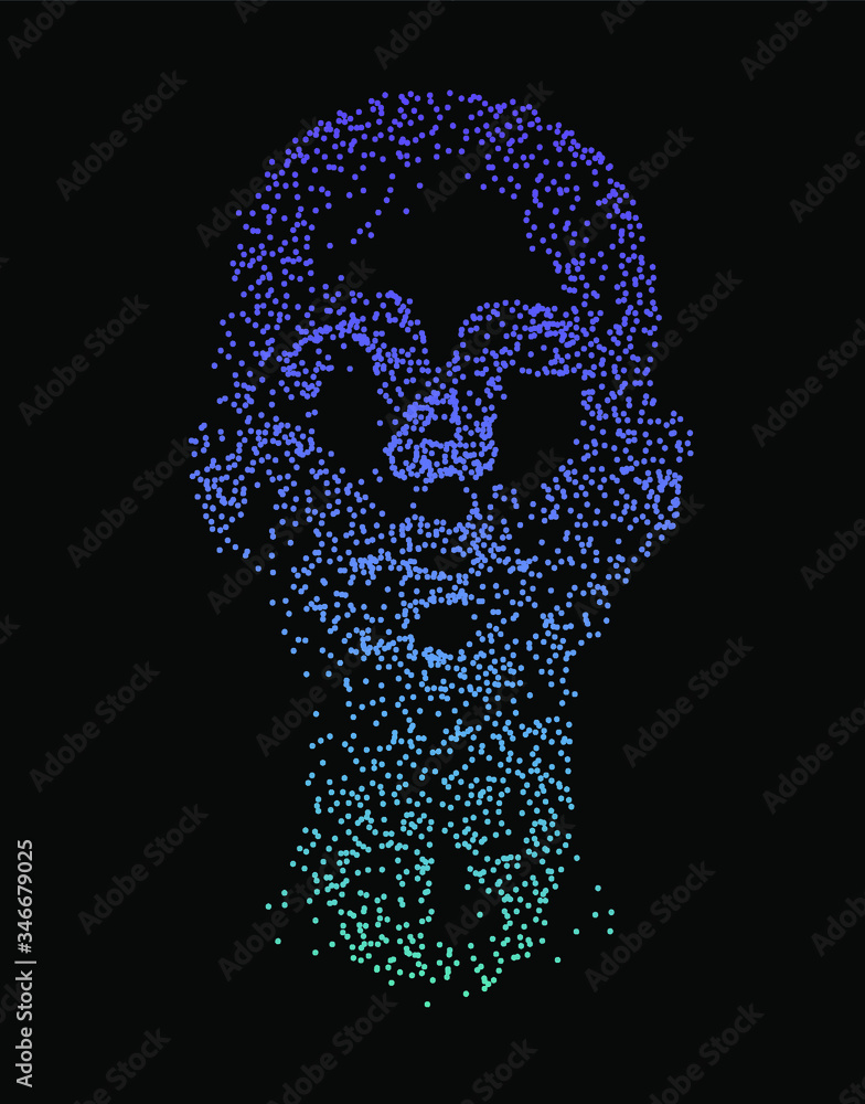 Human head made of partices on dark background. Face made with ...