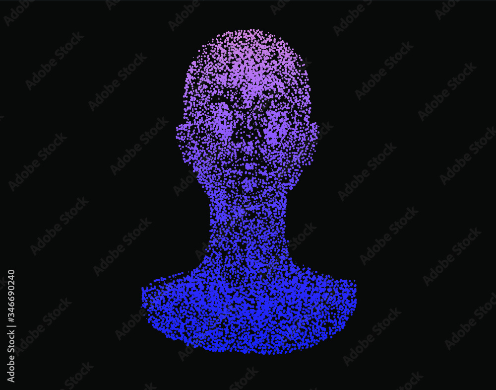 Human Head Made Of Partices On Dark Background Face Made With