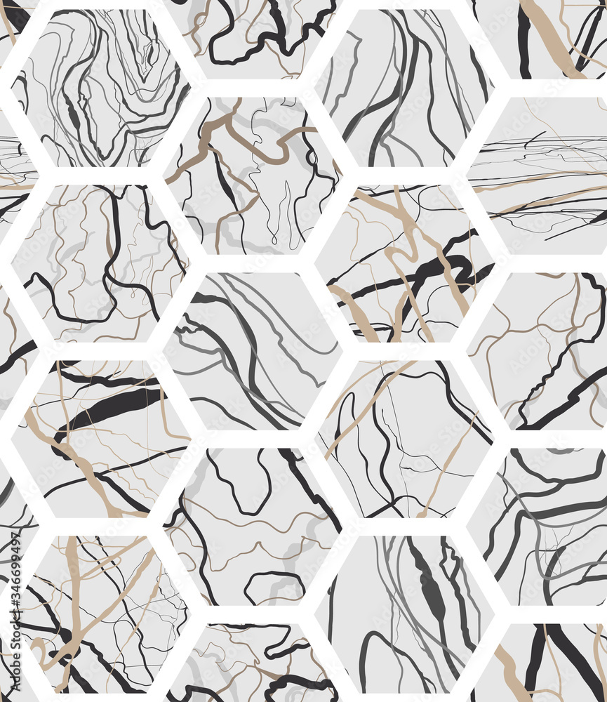 seamless texture of stone. Hexagon pattern with marble stone texture ...