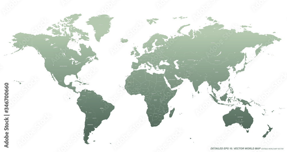 detailed vector world map. hi quality world map with country border and ...