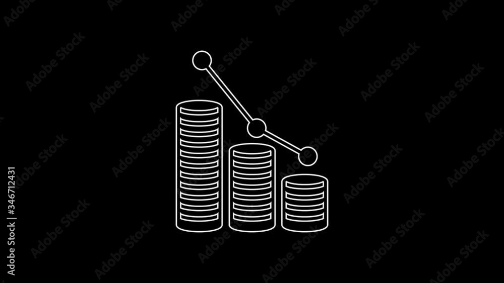 White line Pie chart infographic and coin icon isolated on black ...