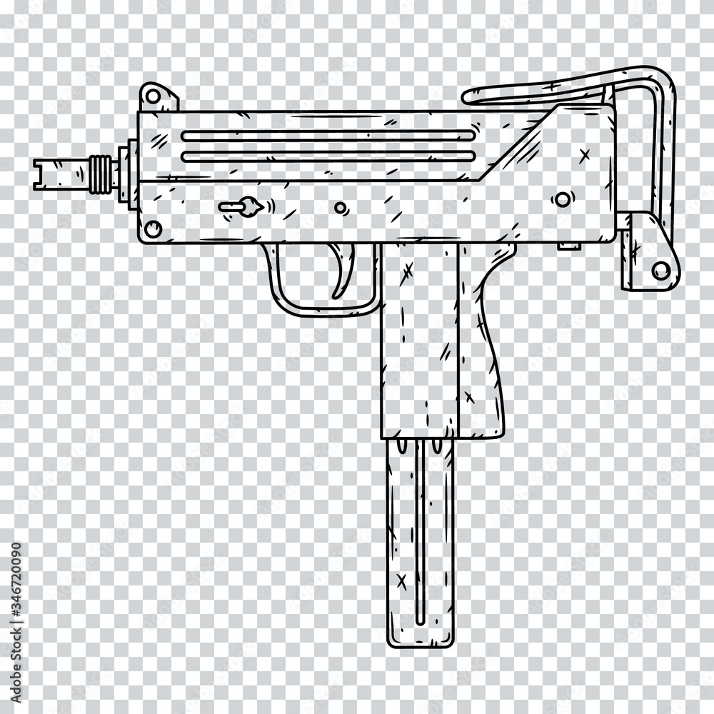 Uzi, isolated on transparent background. Hand drawn vector illustration ...