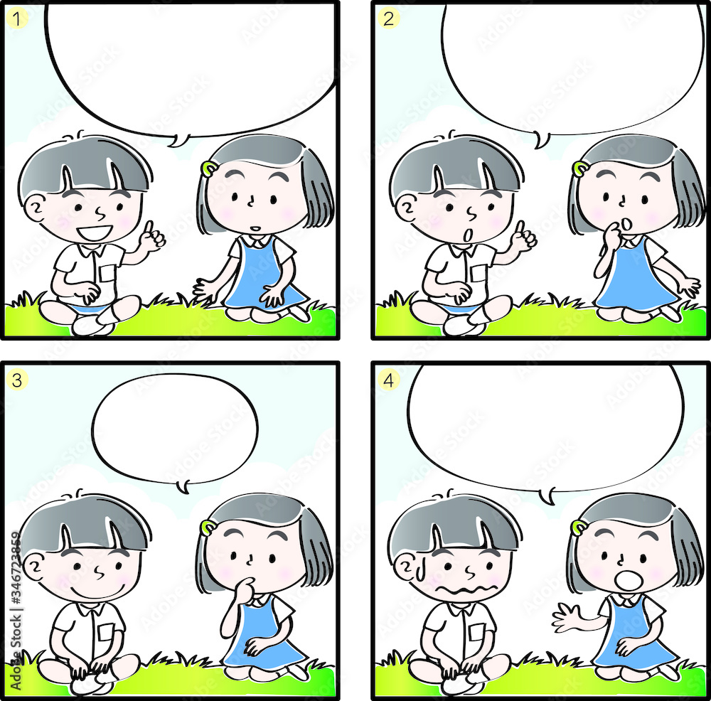Primary school four-frame comic Stock Photo | Adobe Stock