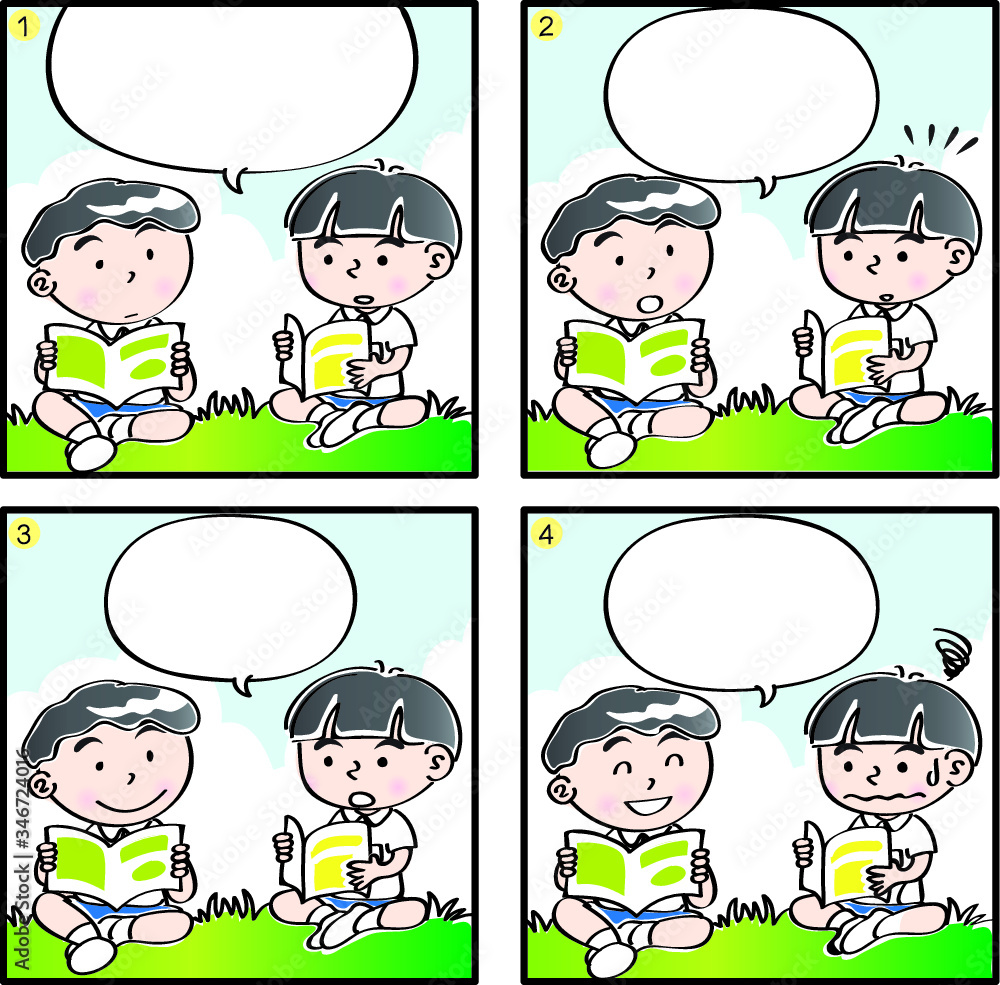 Primary school four-frame comic Stock Vector | Adobe Stock