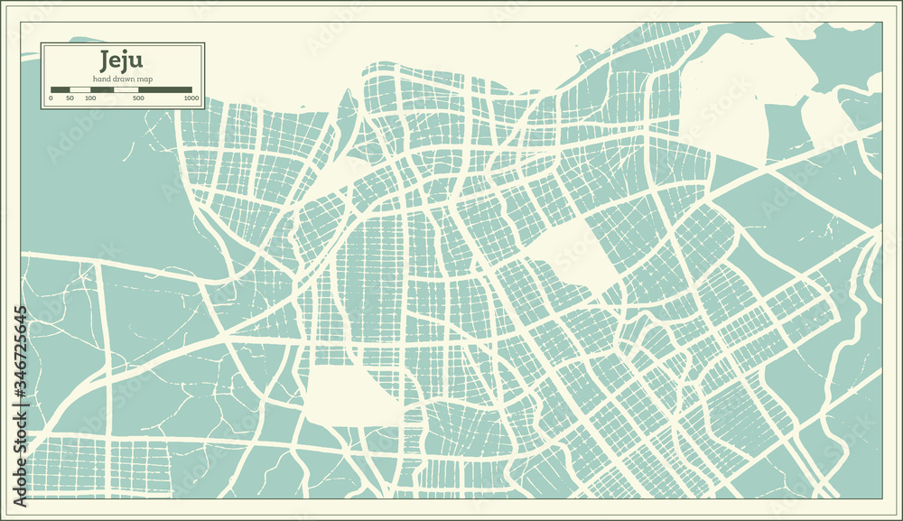Jeju South Korea City Map in Retro Style. Outline Map. Stock Vector ...