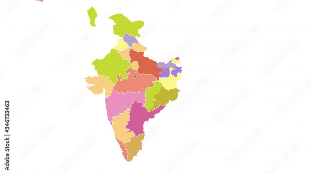 Animated map of India showing administrative regions. India map with ...