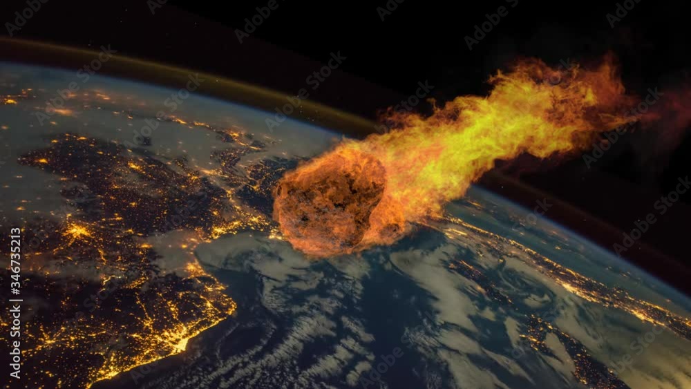 Asteroid Impact on Earth. Asteroid, comet, meteorite glows, enters the ...