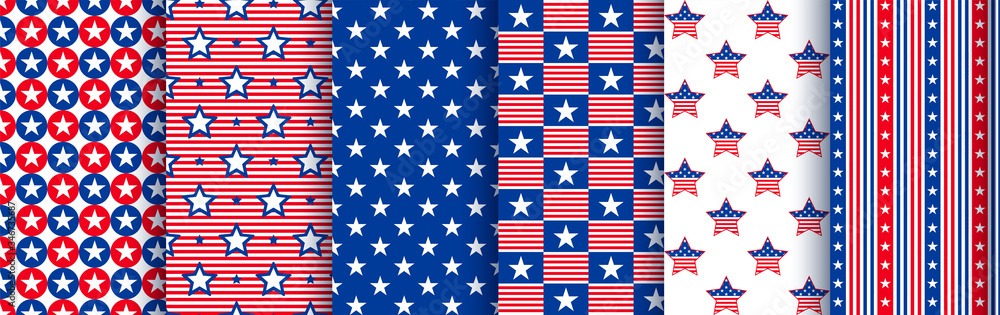Patriotic seamless patterns with stars in the colors of the national ...