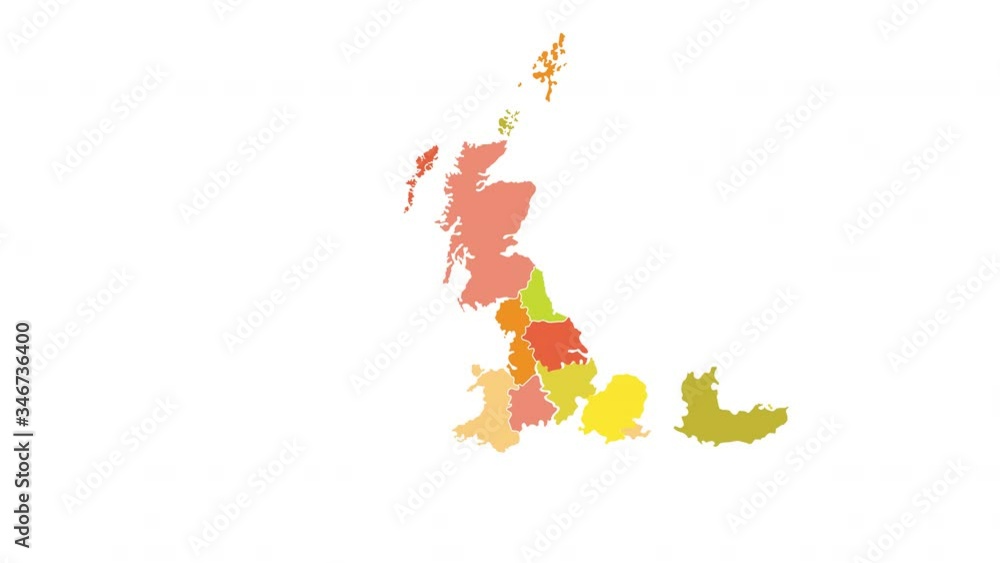 Animated map of United Kingdom showing administrative regions. UK map ...