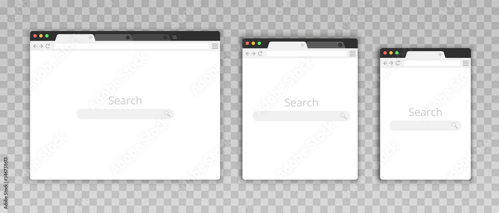 Simple browser window in a flat style. Design a simple blank web page. Search in internet ...
