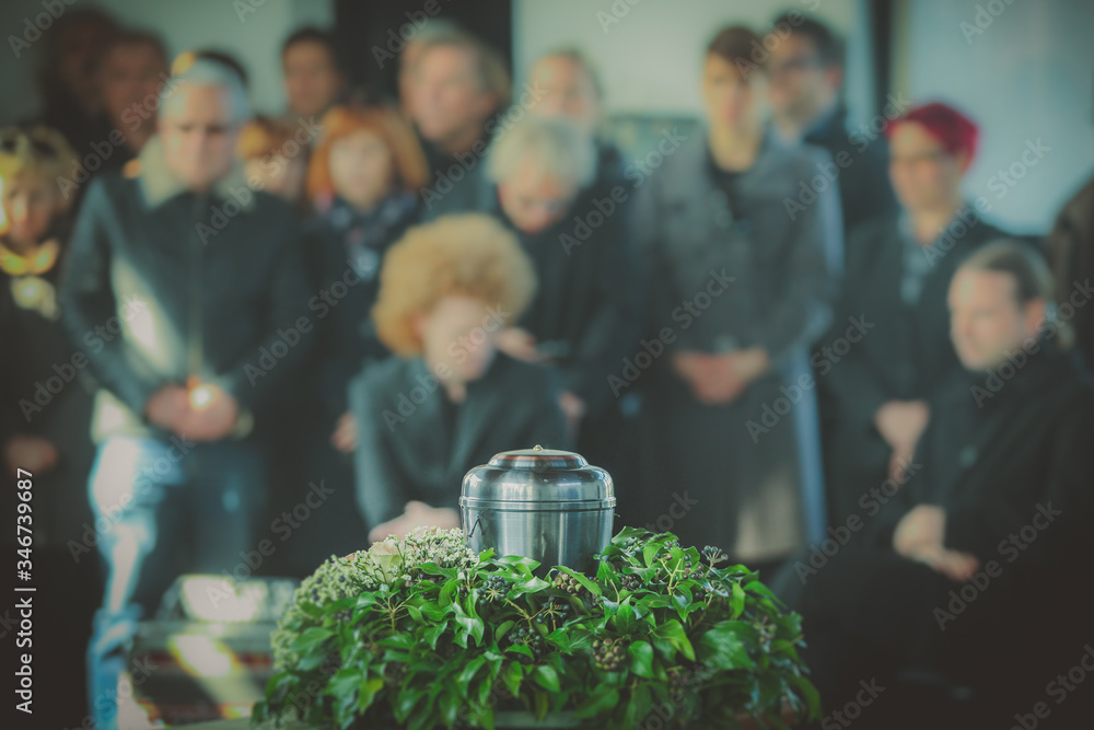 Photography Poster A metal urn with ashes of a dead person on a funeral ...