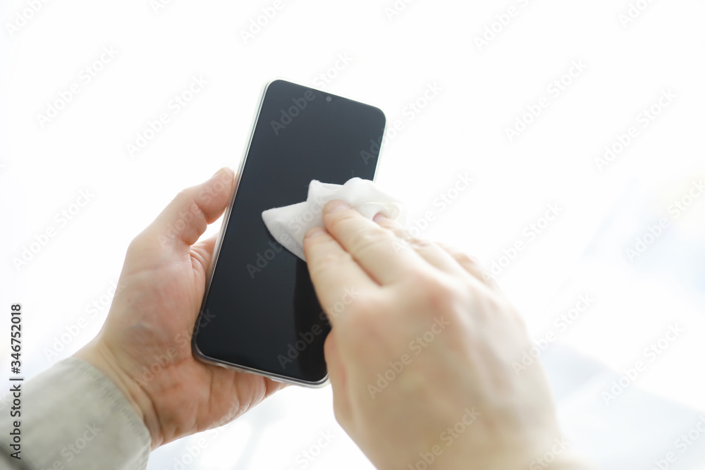 Сleaning concept. Wipe dirt off surfaces. Disinfectant treatment of ...