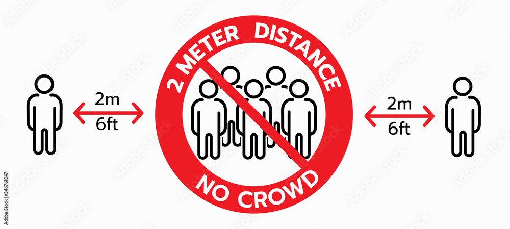 Vector of No crowd sign, keep 2 meters distance,Social distancing ...