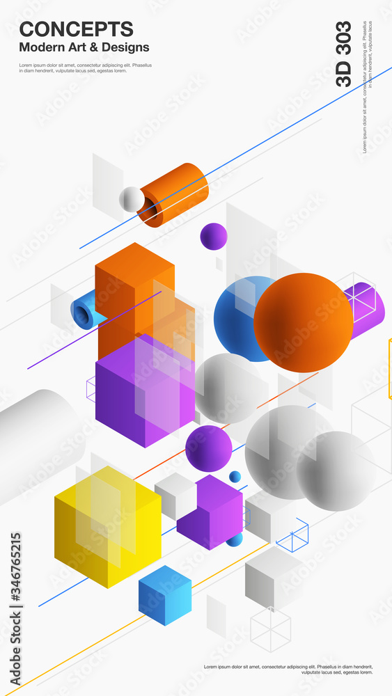 Vector abstract 3D visualization background, template modern ...