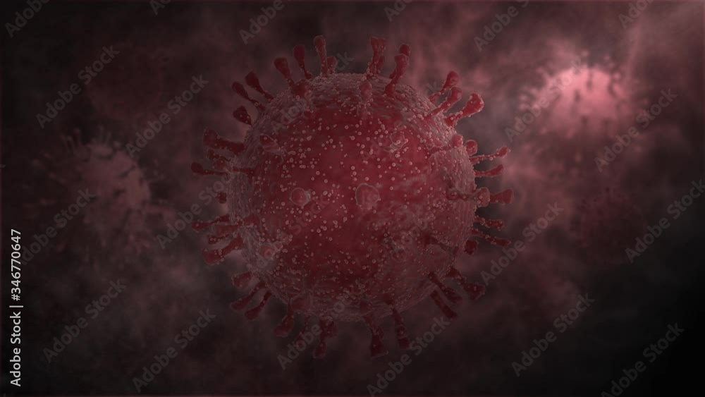 3D animation of many scary viruses covid-19, coronaviruses in the fog ...