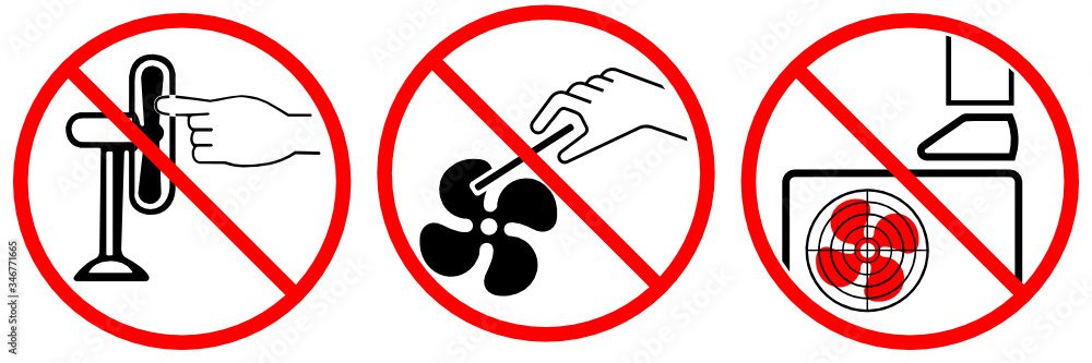 Warning fan vector icon isolated on white background, do not use hands ...