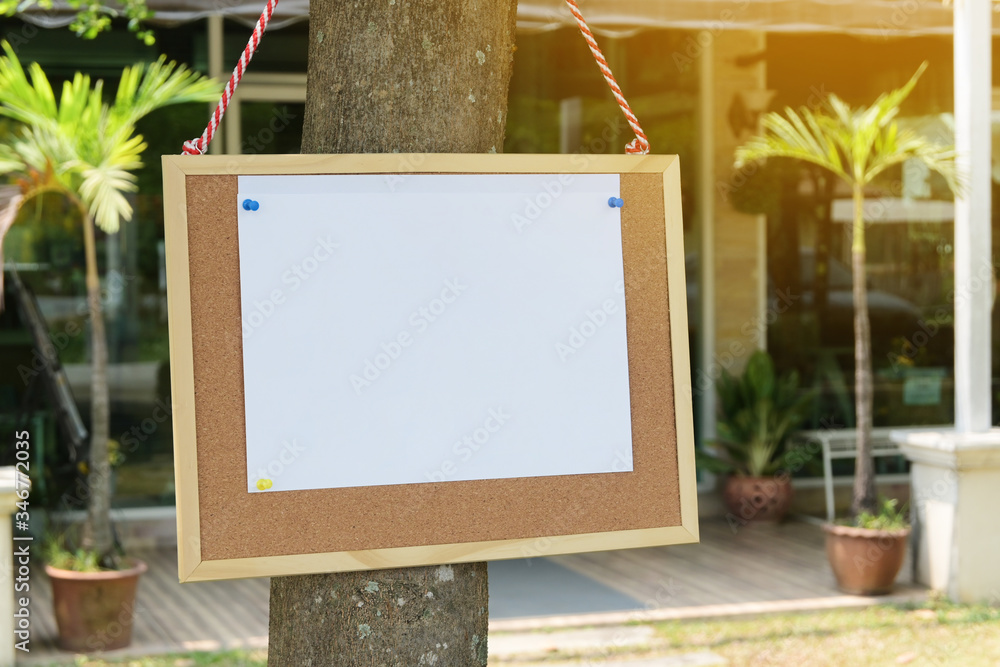 white paper post blank text message note on notice board advertisement ...