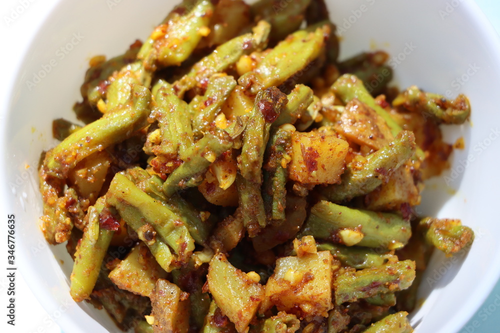 Chawali ki subji, long bean potato fry, Indian Food Stock Photo | Adobe ...