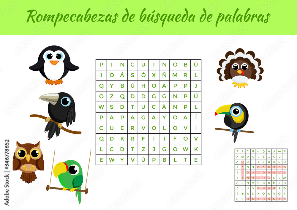 Rompecabezas de búsqueda de palabras - Word search puzzle. Educational ...