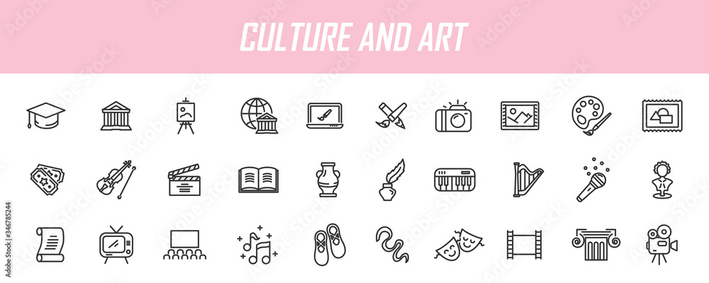 Set of linear culture icons. Art icons in simple design. Vector ...
