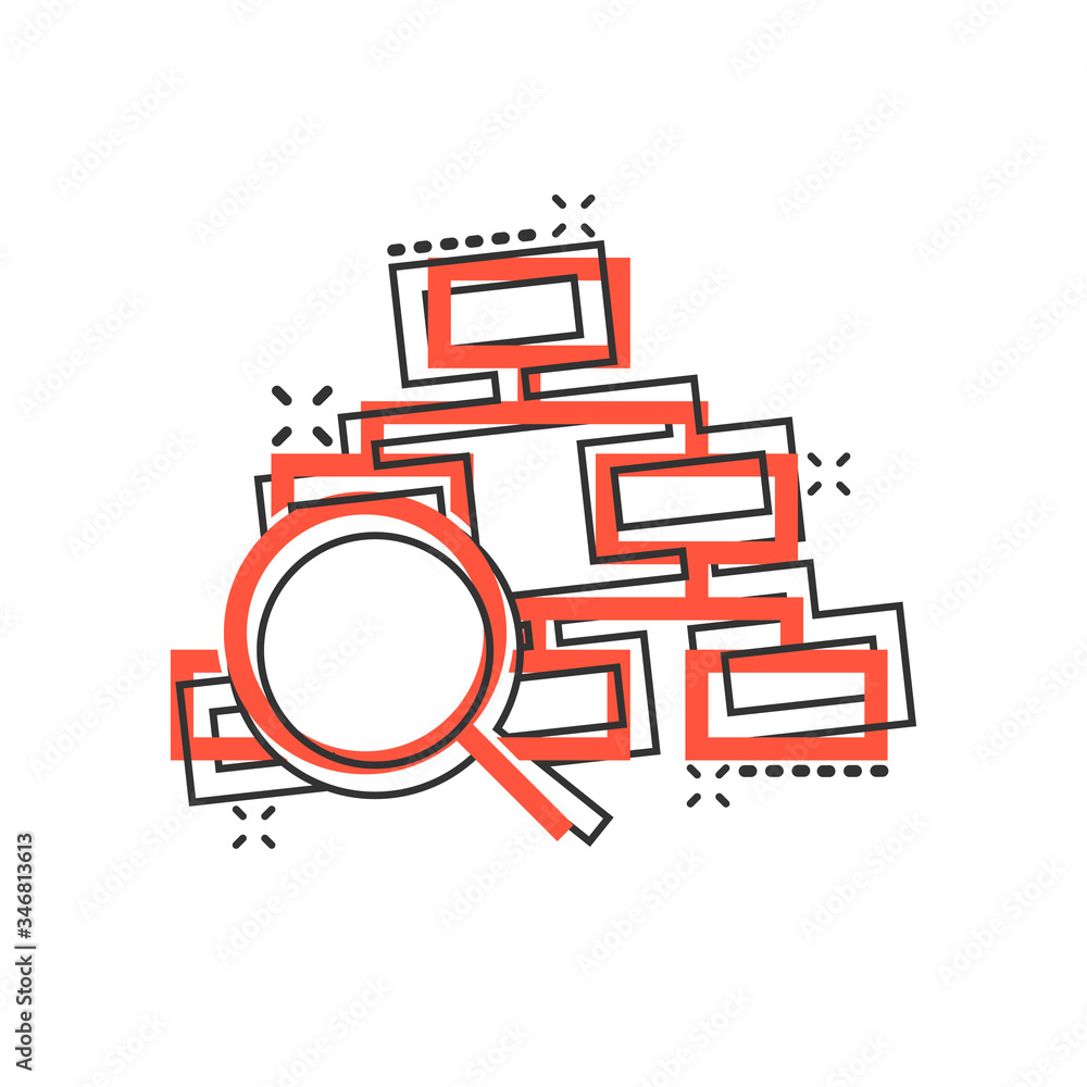 Hierarchy diagram icon in comic style. Structure search cartoon vector ...