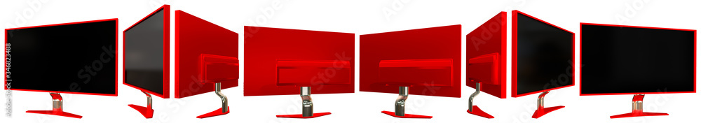 huge resolution renders from different sides of red pc screen with ...