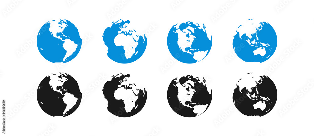 Earth icon set, world map illustration in flat style. Vector isolated ...