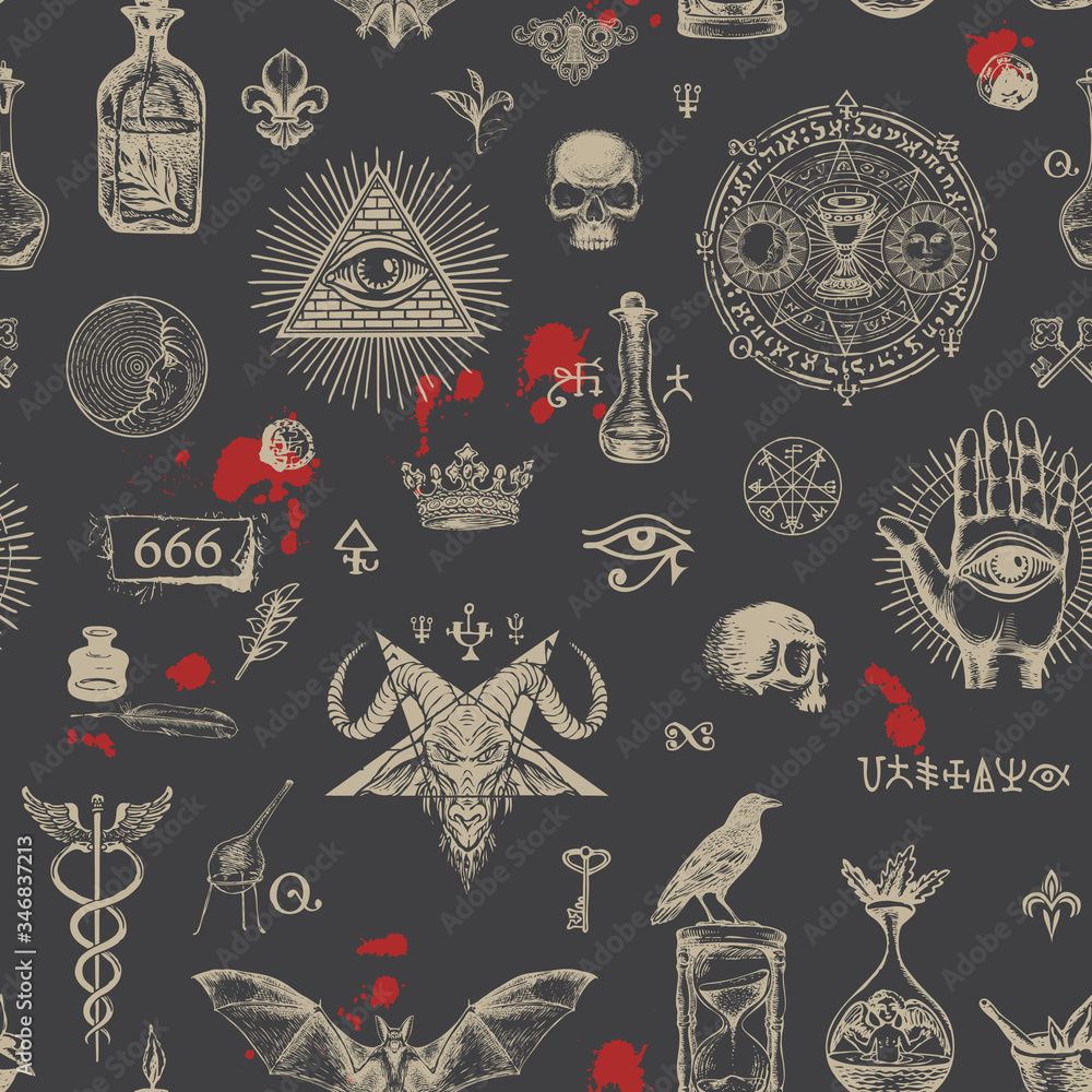 Vector seamless pattern on a theme of satanism, occultism and ...