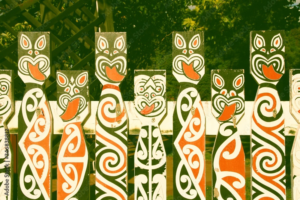 Maori art in New Zealand. Vintage filtered colors style. Stock Photo ...