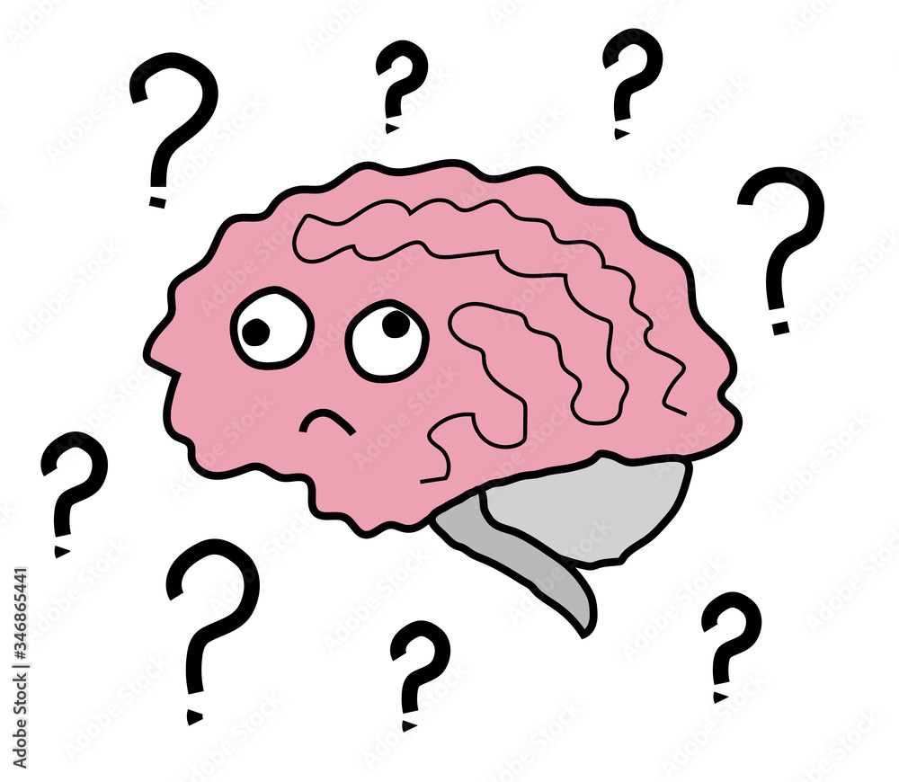 Cute brain and question mark on a white background. Cartoon. Vector ...