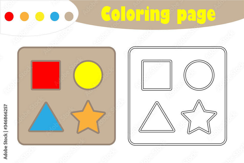 Shape puzzle in cartoon style, coloring page, education paper game for ...