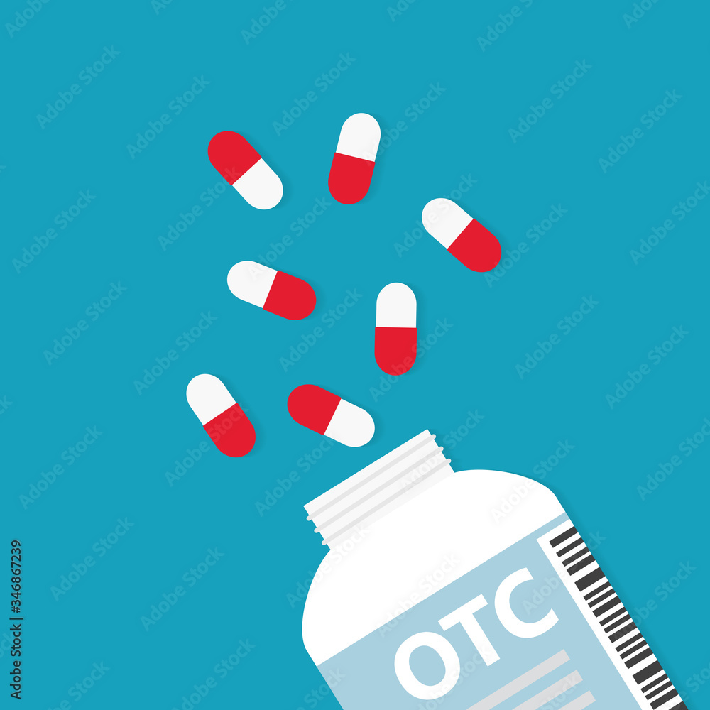 bottle with OTC Over The Counter drugs - vector illustration Stock ...
