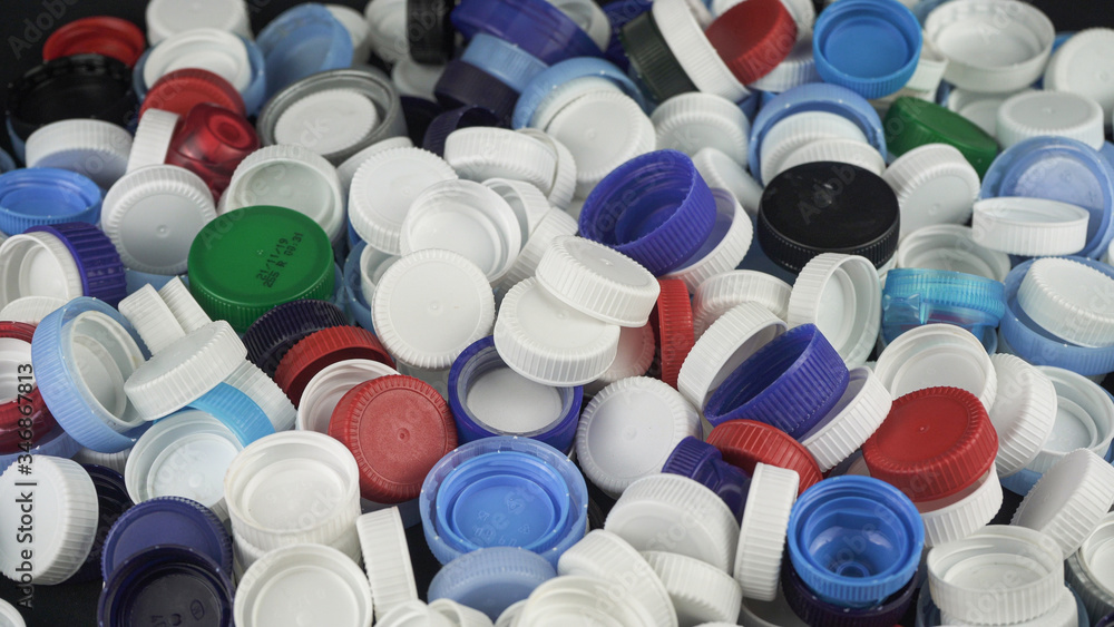 Plastic bottle caps for recycling. Recycling, solidarity and no plastic ...