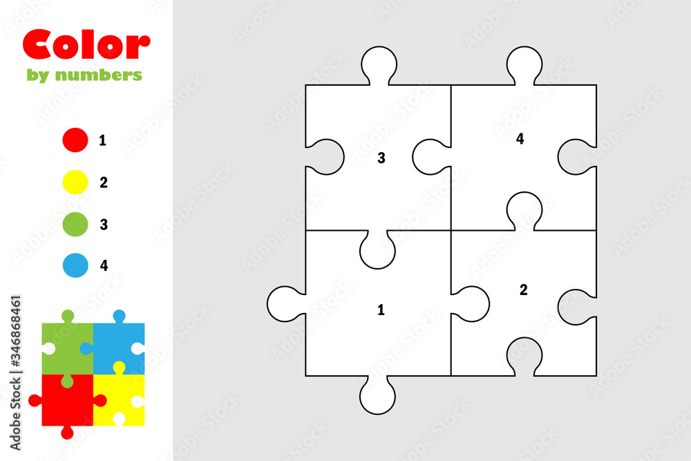 Puzzle in cartoon style, color by number, education paper game for the ...