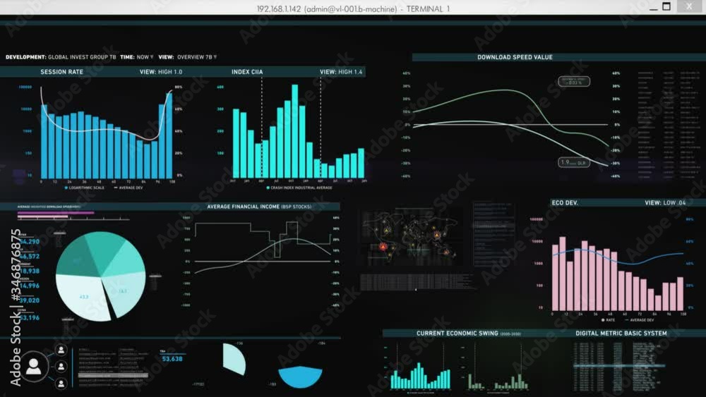 Minimalistic background animation with diagrams, data sets, curves and ...
