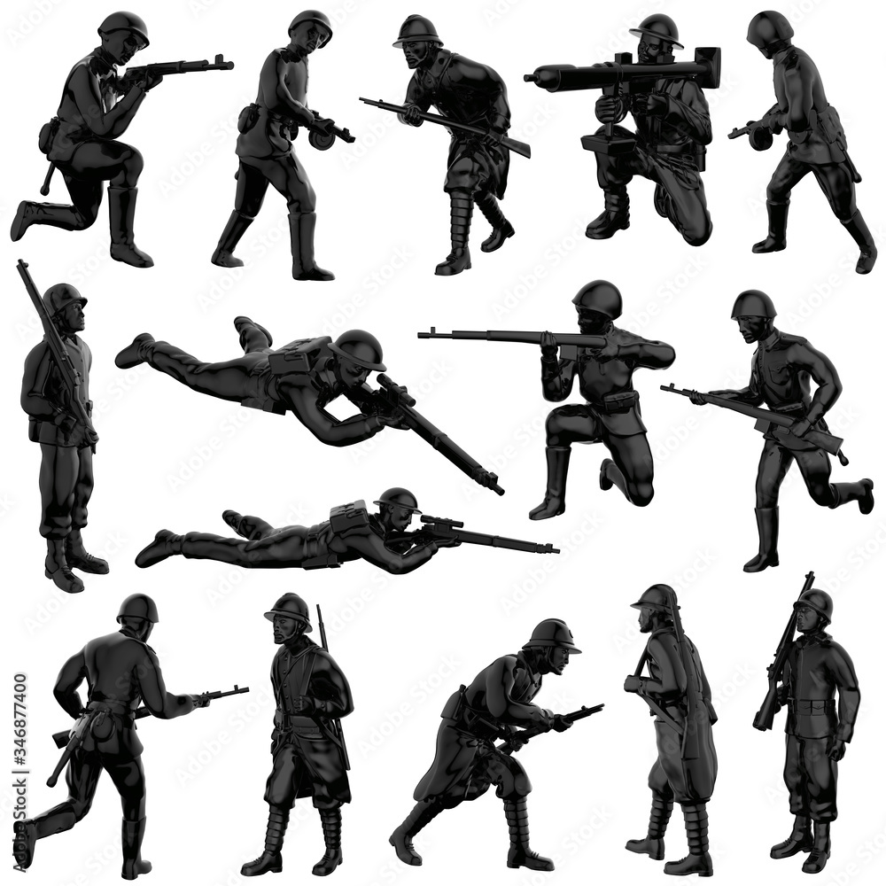 Army soldiers silhouette. Soldier keeps watch on guard. Rangers on ...