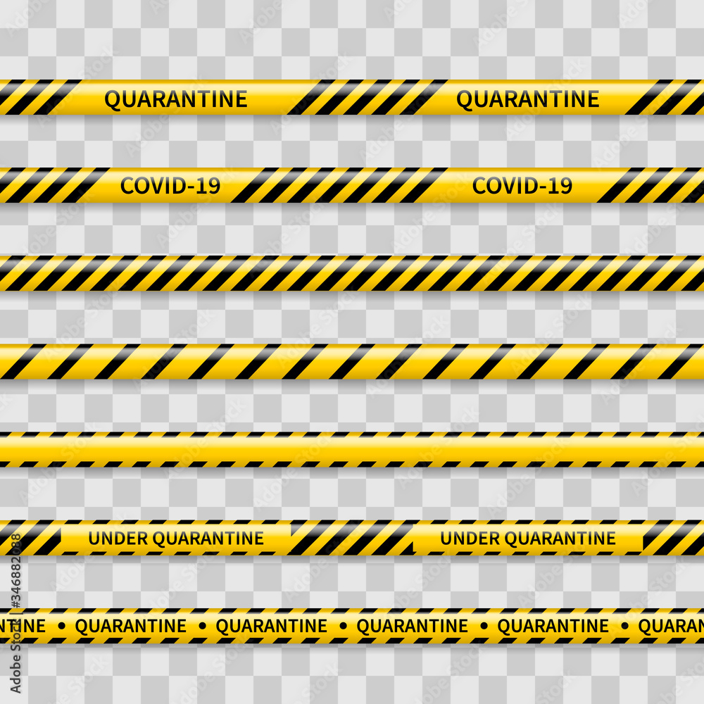 Quarantine COVID-19 caution tapes. Set of 9 realistic seamless warning ...