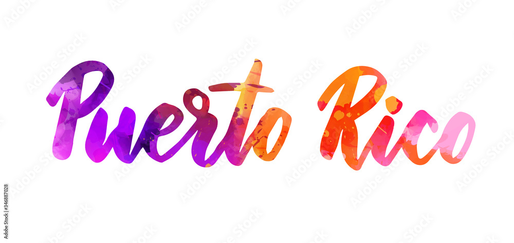 Puerto Rico - handwritten modern calligraphy watercolor painted ...