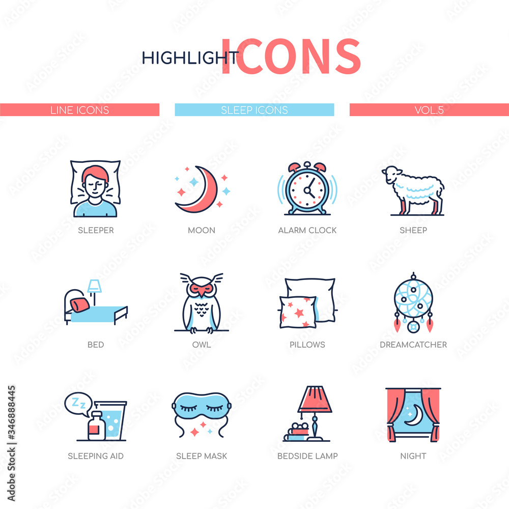 Healthy sleeping - line design style icons set Stock Vector | Adobe Stock