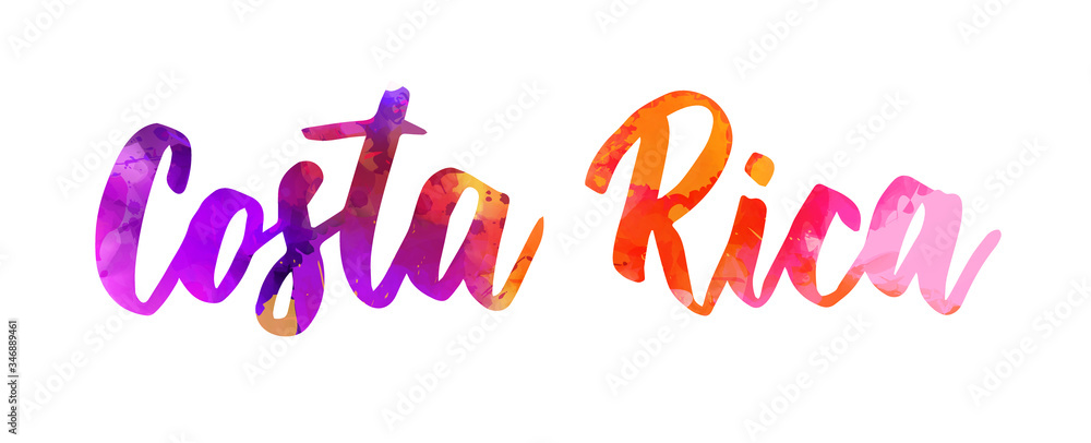 Costa Rica - handwritten modern calligraphy watercolor painted ...