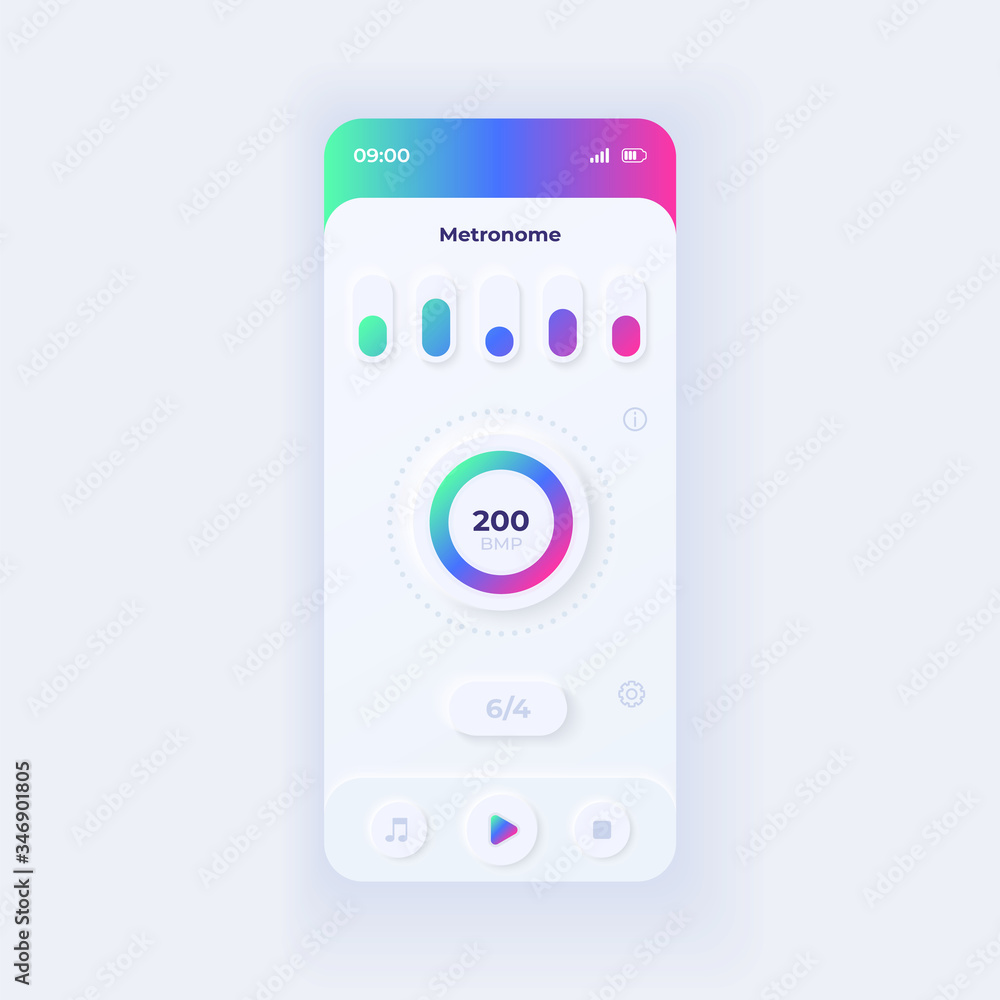 Metronome Application Smartphone Interface Vector Template Mobile App Page Light Design Layout