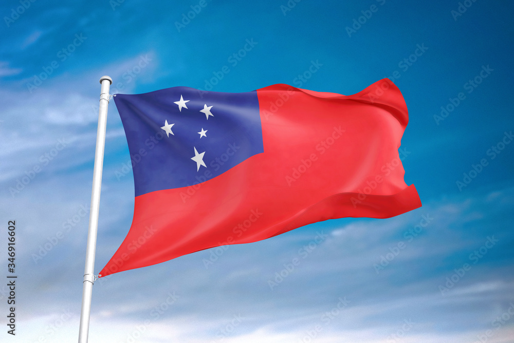 Samoa flag waving sky background 3D illustration Stock Illustration ...
