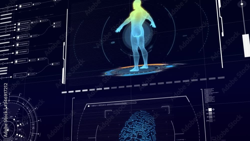 Futuristic Human Male Anatomy Scan animation. Medical hi-tech data ...