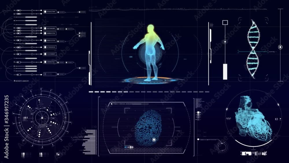 Futuristic Human Male Anatomy Scan animation. Medical hi-tech data ...